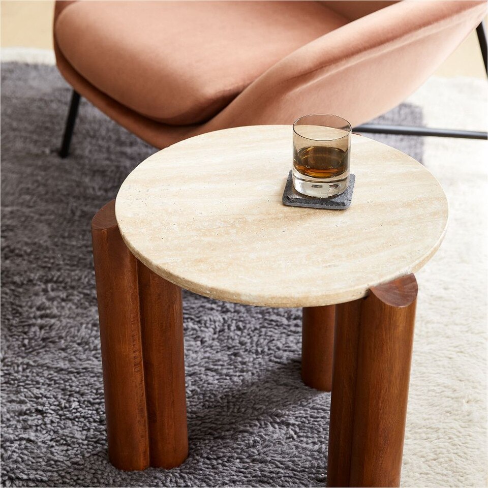 Travertine Side Table (53 cm) - West Elm Australia